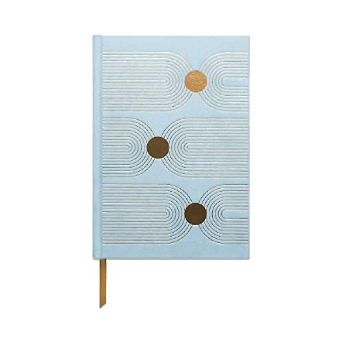 DesignWorks Ink Sueded Paper Journal Notebook with 160 Lined Pages, Ribbon Bookmark, and Storage Pocket for Work, Writing, Journaling, 5.75" x 8.125" - Blue with Gold Geometric Arch Dot