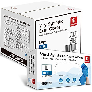 Schneider Blue Vinyl Synthetic Exam Gloves, XL, Case of 1000, 4-mil, Powder-Free, Latex-Free, Non-Sterile, Disposable Gloves