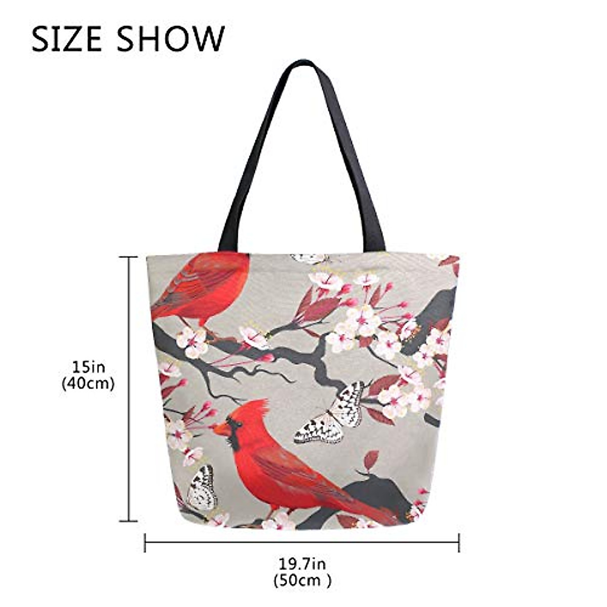 Cardinal And Blooming Cherry Canvas Tote Bag Reusable Grocery Bags Tote Carrying Bag with Handles