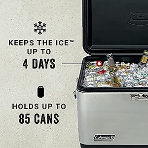 Coleman Reunion Insulated Portable Ice Chest, 54qt Steel Belted Leak Resistant Cooler with Heavy Duty Latch, Handles and Drain