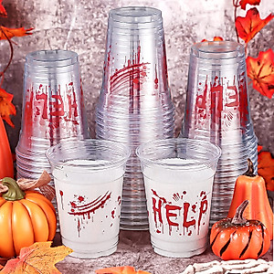 Meanplan 90 Pcs 12 oz Halloween Plastic Party Cups Disposable Clear Cups Scary Printed Party Cups Happy Halloween Cups for Liquor Coffee Juice and Hot Cold Drinks Party Supplies (Scary Style)
