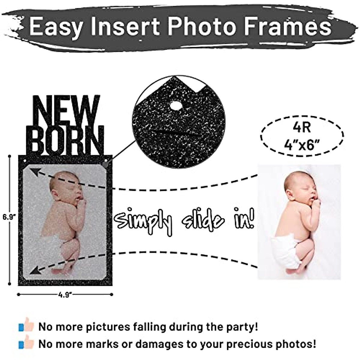 PartyHooman 1st Birthday Photo Banner for Baby from Newborn to 12 Months, First Birthday Decorations Girl Monthly Milestones Garland | First Birthday Photo Banner Pre-strung with Frame (Black)