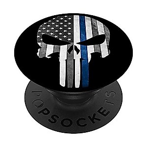 Thin Blue Line Patriotic Skull Flag Phone Accessory PopSockets PopGrip: Swappable Grip for Phones & Tablets