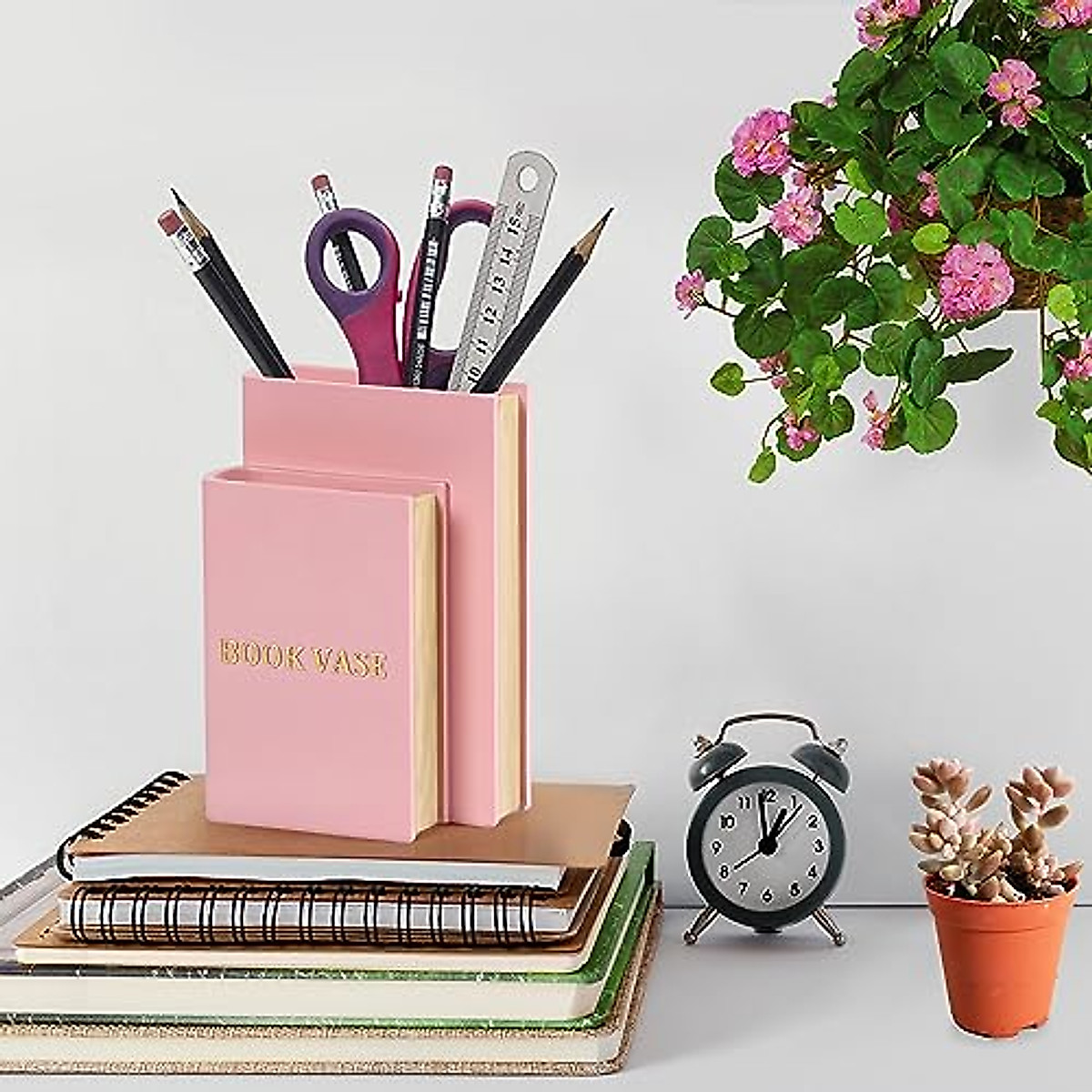 Home Decor Book Shaped Decorative Vase,Resin Vases for Home Decor,nique Home,Bedroom,Office Accent,Bookshelf Unique Vase Book Lover (Pink)