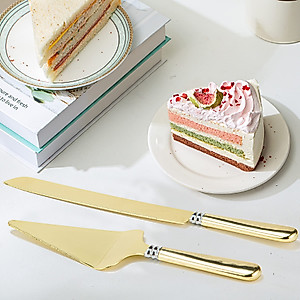 iooiluxry Wedding Cake Knife and Server Set, Cake Cutting Set for Wedding 402 Stainless Steel Blade and ABS Gold Plated Handle Cake Cutter & Pie Server Set for Birthdays, Anniversary, Parties