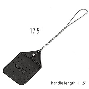 Trieez 17.5" Sturdy Leather Fly Swatter - Heavy Duty Flyswatter with Durable Metal Handle, Rustic Bug Swatter for Flies, Bees, and Mosquitoes - Black