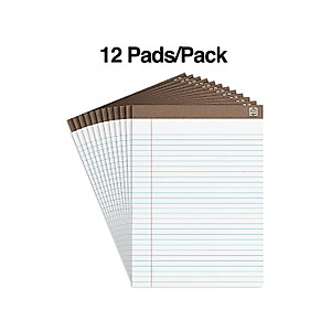 Tru Red Notepads 8.5" X 11.75" Wide Ruled White 50 Sheets/Pad, 12 Pads/Pk (Tr58185)