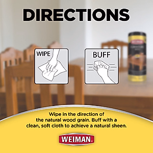 Weiman Wood Polish and Cleaning Wipes, For Furniture Cleaner, Protect from Watermarks, Stains & Aging, No Build-Up, UVX-15 Prevent Drying, Fading & Discoloration, 2 Pack with Microfiber Cloth