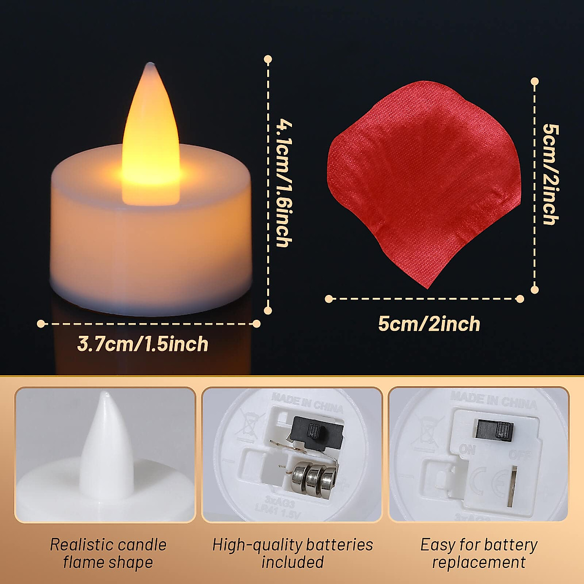 cridoz Romantic Decorations Special Night Set, 24 Pieces LED Tea Lights Candles and 2000 Pieces Artificial Rose Petals for Romantic Night, Valentine's Day, Wedding Anniversary or Table Décor