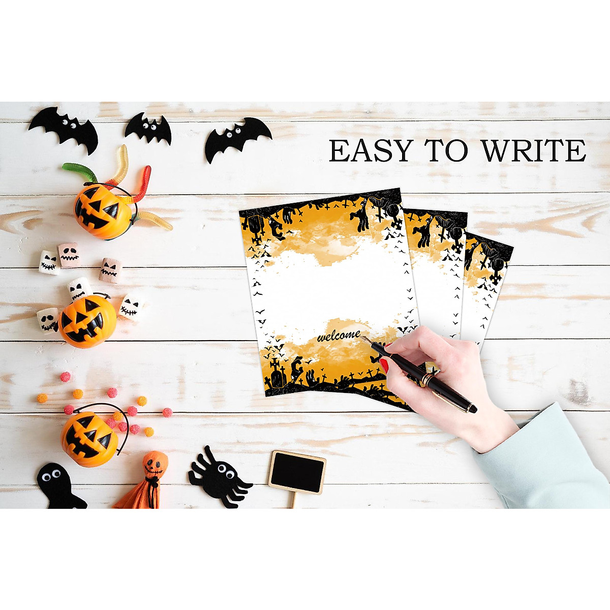 25 Pack Halloween Tent Place Cards, Place Cards for Table Setting, Folded Eggshell Paper Name Tent Cards for Halloween Holiday Dinner Decorations - HW04