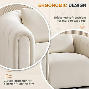 ANJ Swivel Barrel Chair Set of 2 with Plump Pillow, Modern Channel Dutch Velvet Accent Chair, Comfy Round Armchair, Swivel Accent Chair for Nursery Living Room Bedroom (Beige)