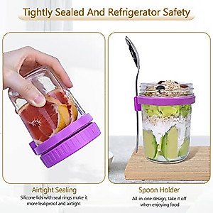 Creamhoo Overnight Oats Containers with Lids and Spoon, Thick Glass Overnight Oats Jars, 4 Pack Large Capacity Airtight Mason Jars for Cereal, Milk, Vegetable and fruit
