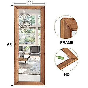 Trvone Full Length Mirror Solid Wood Frame Mirror Floor Mirror with Standing Holder Vertical and Horizontal Hanging Wall Mirror Dressing Mirror for Bedroom Living Room(65"x22", Tawny Brown)