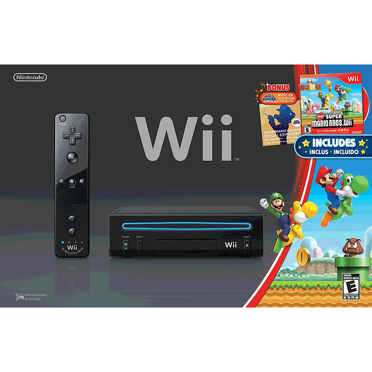 Wii Black Console with New Super Mario Brothers Wii and Music CD