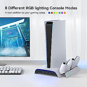 KIWIHOME Cooling Station for PS5 Accessories, Vertical Stand with RGB for Console, 3-Level Fan, Dual Controller Charging Station, 10 Game Slots, Compatible with Disc & Digital Edition