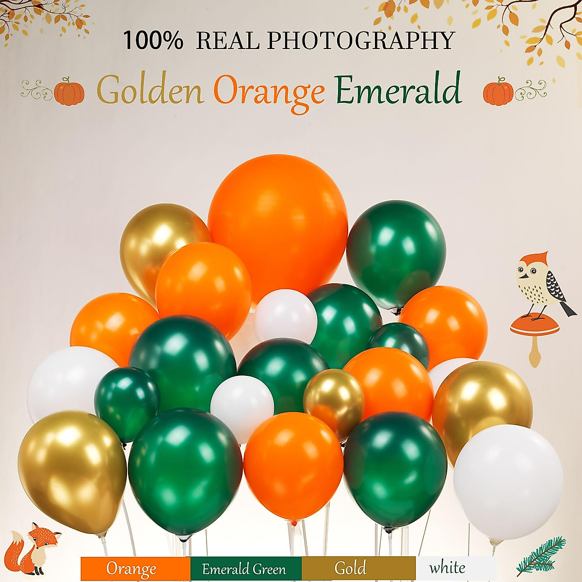 Fall friendsgiving balloon arch Orange and green Balloon Garland kit 132pcs Orange Gold Emerald hunter Green white balloons for Autumn Boho Baby Shower Bridal Shower thanksgiving decorations