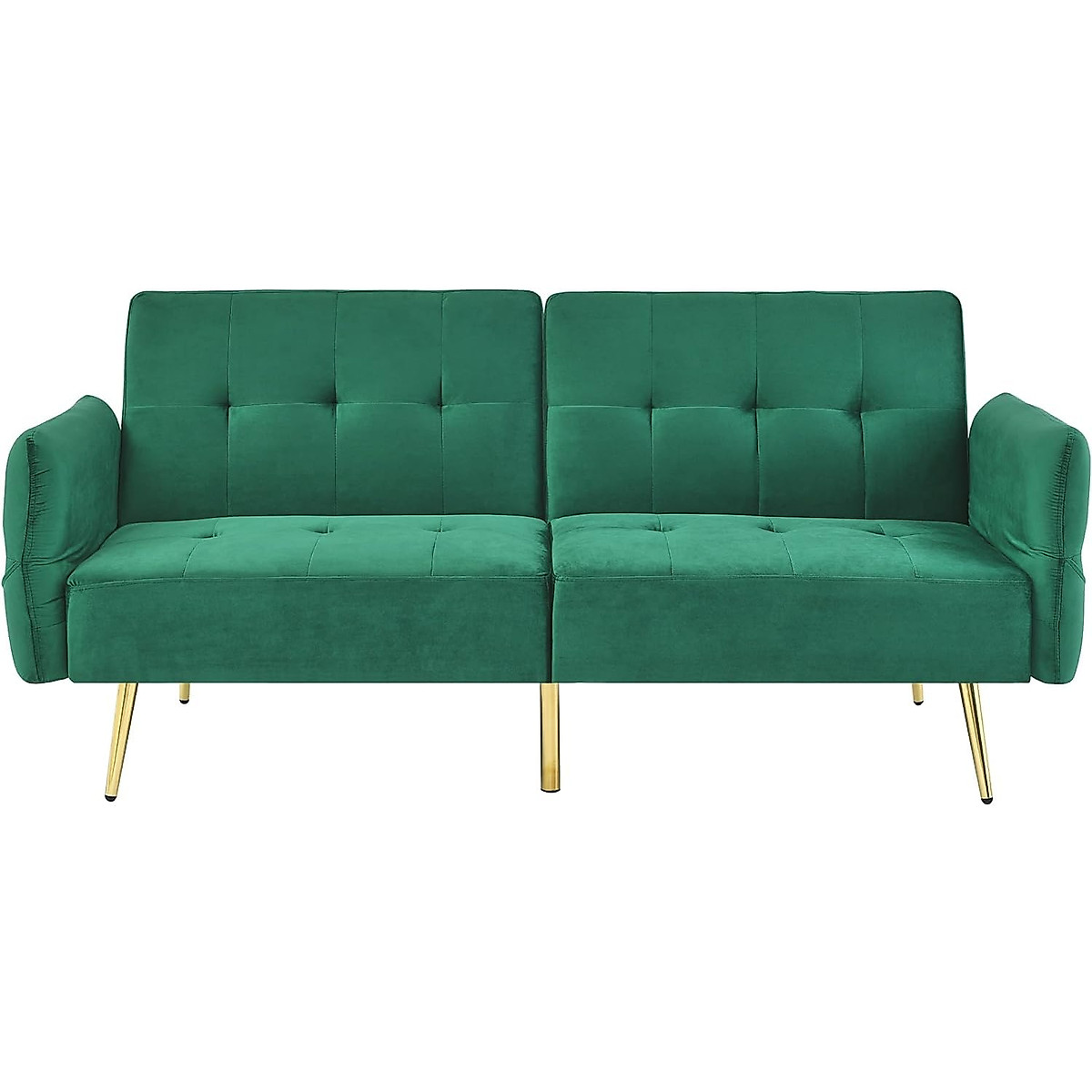 WinJoy Convertible Futon Sofa Bed with Folded Arms, Multi-Functional Velvet Sleeper Bed Reversible Couches with Storage and Adjustable Backrest, Armrests for Living Room, Apartment, Small Space Green