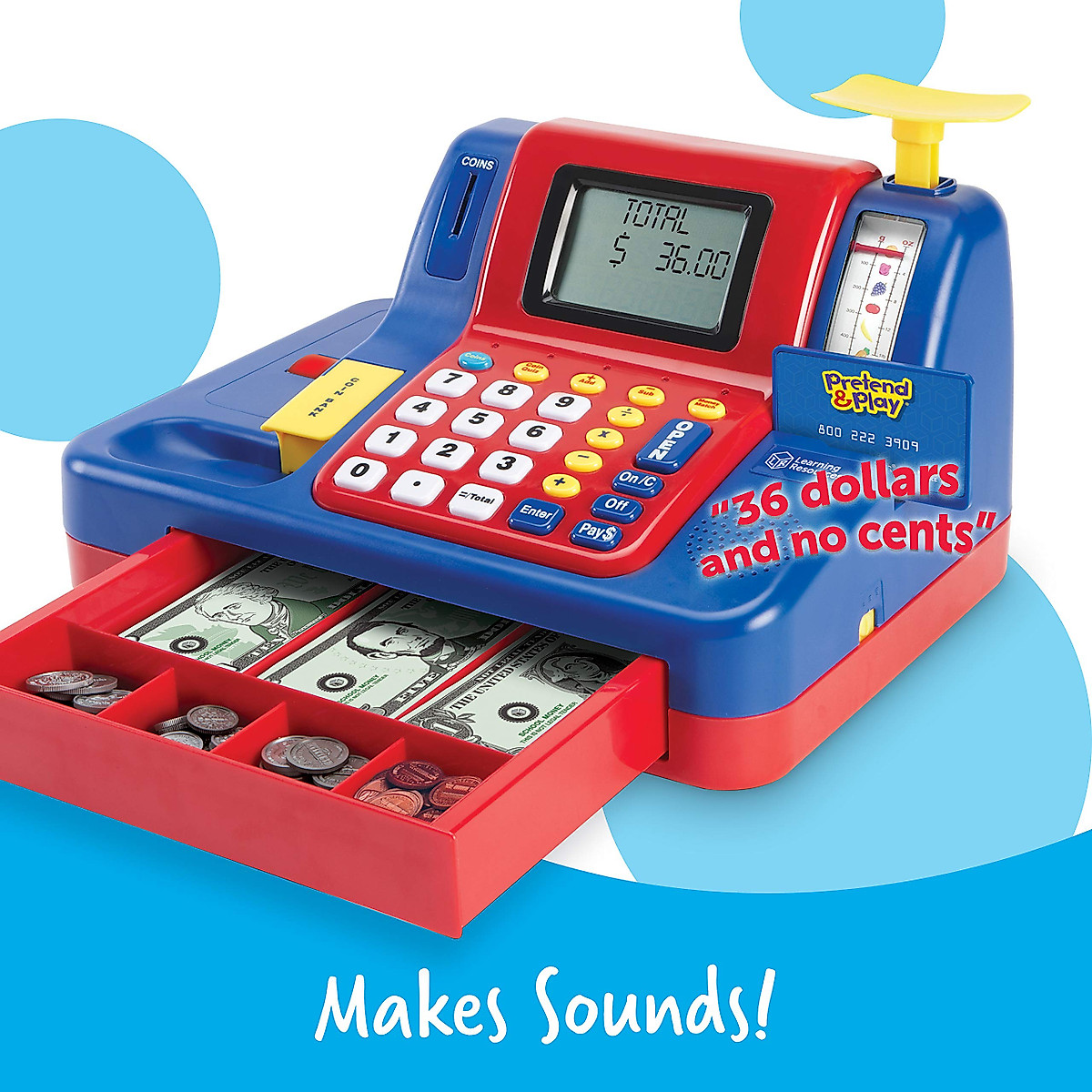 Learning Resources Pretend & Play Teaching Cash Register, 73 Piece Set, Ages 3+, Talking Register, Counting Activities, Money Management