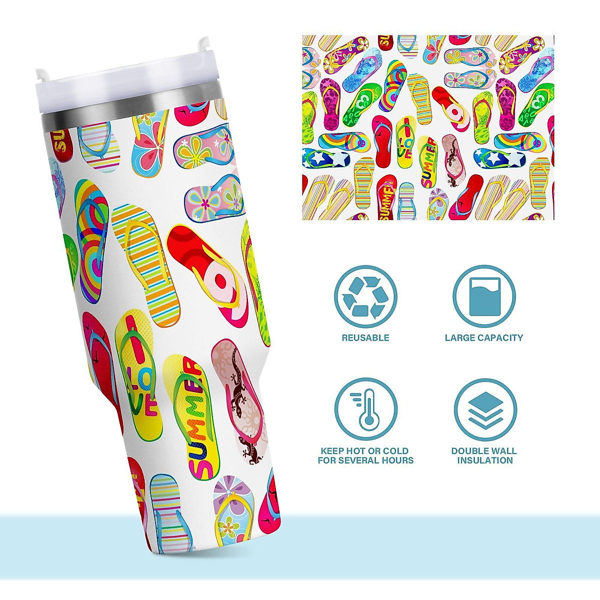 Emelivor Colorful Flip Flops 30 oz Tumbler with Lid and Straw Insulated Tumblers with Handle Leak Proof Travel Coffee Mug Water Cup Bottles for Men Women Sports Gym