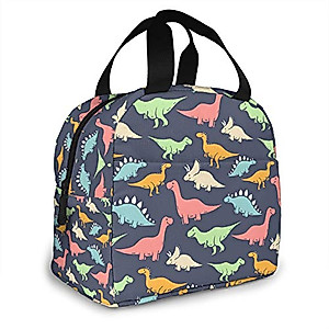 MSGUIDE Cartoon Dinosaur Insulated Lunch Bag Leakproof Cooler Lunch Box for Men Women Adult - Reusable Thermal Tote Bag for Office Work School Picnic Beach