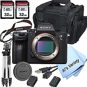 Sony Intl Sony a7 III Full-Frame Mirrorless Interchangeable-Lens Camera with 3-Inch LCD (Body Only), Tripod, Case, and More (11pc Bundle) (Renewed), Black