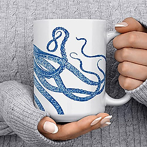 Nautical Sea Life Octopus Kraken Coffee Mug, Unique Fun Cup, Gift for Dad, Boyfriend, Friend, Coworker (15oz)