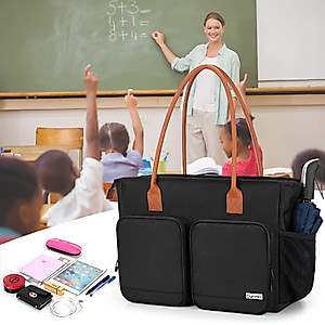 CURMIO Teacher Tote Bag for Women, Large Work Tote for Teachers, Laptop Messenger Bag for School, Black (Bag Only)