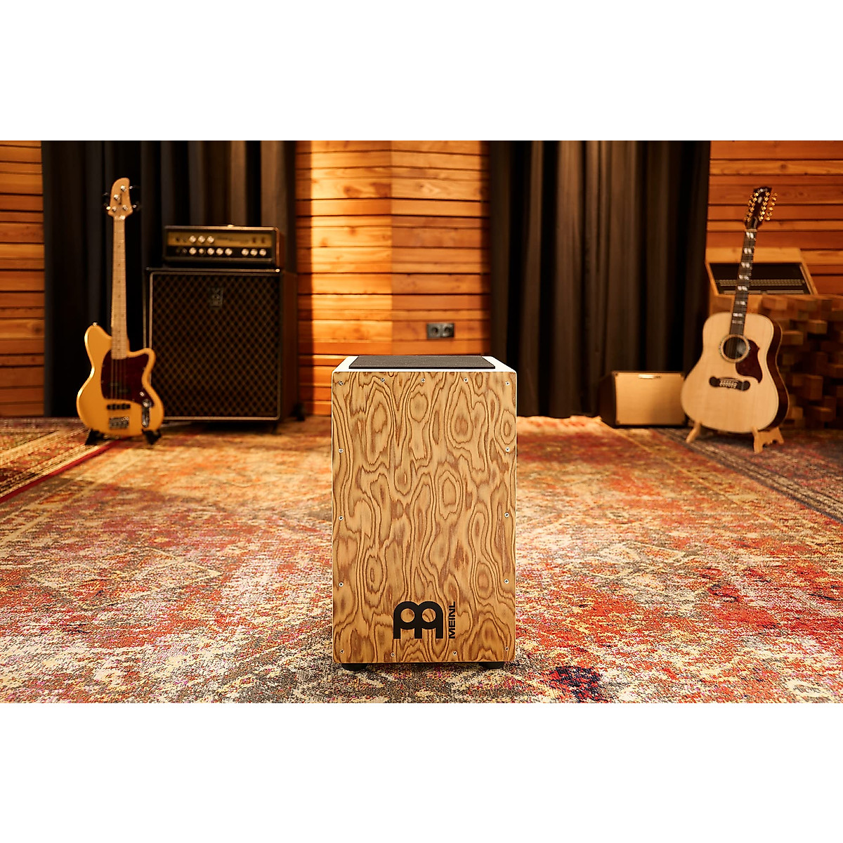 Meinl Cajon Box Drum with Internal Metal Strings for Adjustable Snare Effect – NOT MADE IN CHINA - Hardwood Full Size with Makah Burl Frontplate, 2-YEAR WARRANTY (CAJ3MB-M)