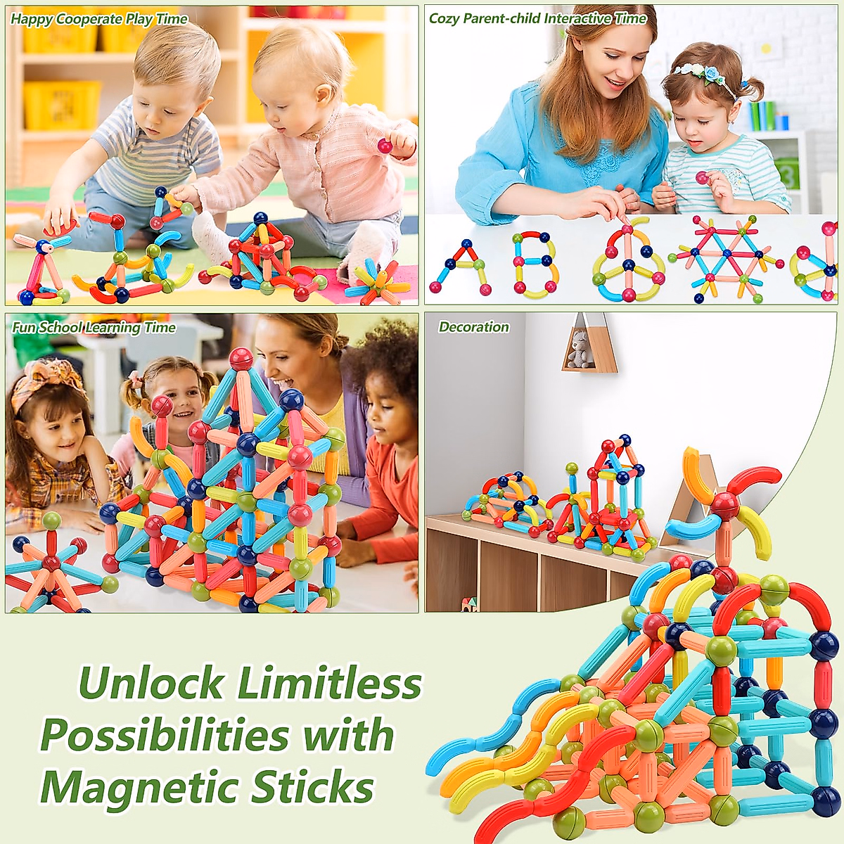 COUOMOXA Magnetic Building Blocks for Kids: STEM Educational Learning Toys - Montessori Fun Indoor Preschool Activity for Toddlers and 3+ Year Olds