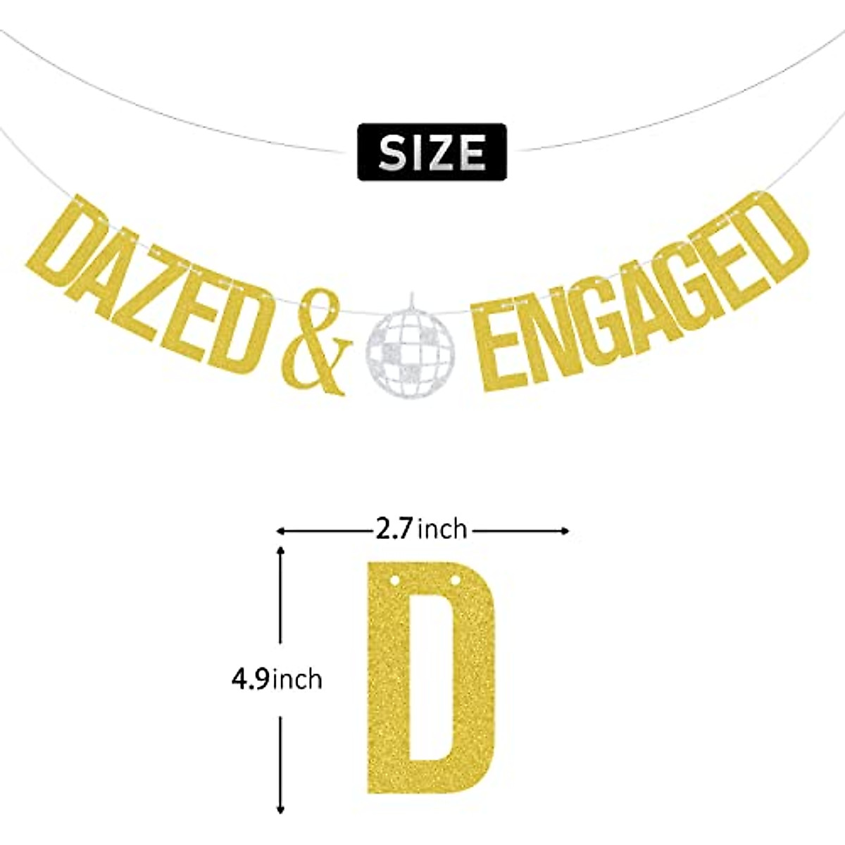 Dazed & Engaged Banner Gold Glitter, Hippie Engaged Banner, Retro 60's 70's Bachelorette Banner, Engaged Banner, Last Disco Engagement Party Decorations