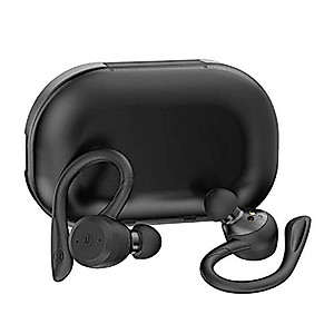 DLW True Wireless Earbuds Bluetooth 5.0 Headphones, Sports in-Ear TWS Stereo Mini Headset w/Mic HiFi Bass IPX7 Waterproof, One Step Instant Pairing Case Noise Cancelling Earphones (Black)