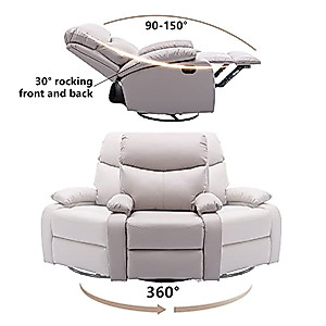GNMLP2020 Rocker Swivel Recliner Chair, Rocking Recliner Chair Made of Microfiber Technical Leather,Manual Small Recliner Easy to Operate The Recline -Beige