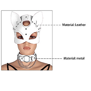 Women's Body Harness Leather Mask and Metal Chain Necklace for Masquerade Party Punk Carnival Gothic Halloween Accessories (White)