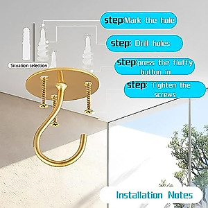 Ceiling Hooks for Hanging Plants - Metal Heavy Duty Wall Mounted Hangers for Hanging Bird Feeders, Planters, Wind Chimes, Include Professional Drywall Anchors (3-Pack) (Gold)