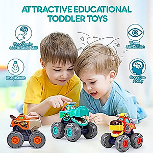 Toy Cars For 1 2 3 Year Old 3 Pack Monster truck Toy Push & Go Crocodile Car Friction Powered Bull Car Pull Back Leopard Car Big Wheel Animal Toy Car Baby Toy Gift For 12 18 Month Boys Girls Toddlers