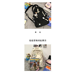Timtram Kawaii School Backpack, Cute Aesthetic for Teen Girl Boy Aesthetic, Bag Laptop College Free Plush Pendant & Pins (Black)