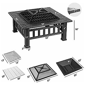 ZLXDP 32inch Iron Large Fire Pits Cast Iron Firepit Stylish BBQ Burn Pit Outdoor for Garden Patio Terrace Camping Stand Stove