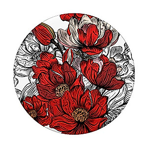 Red and Black Peony Floral Print PopSockets PopGrip: Swappable Grip for Phones & Tablets