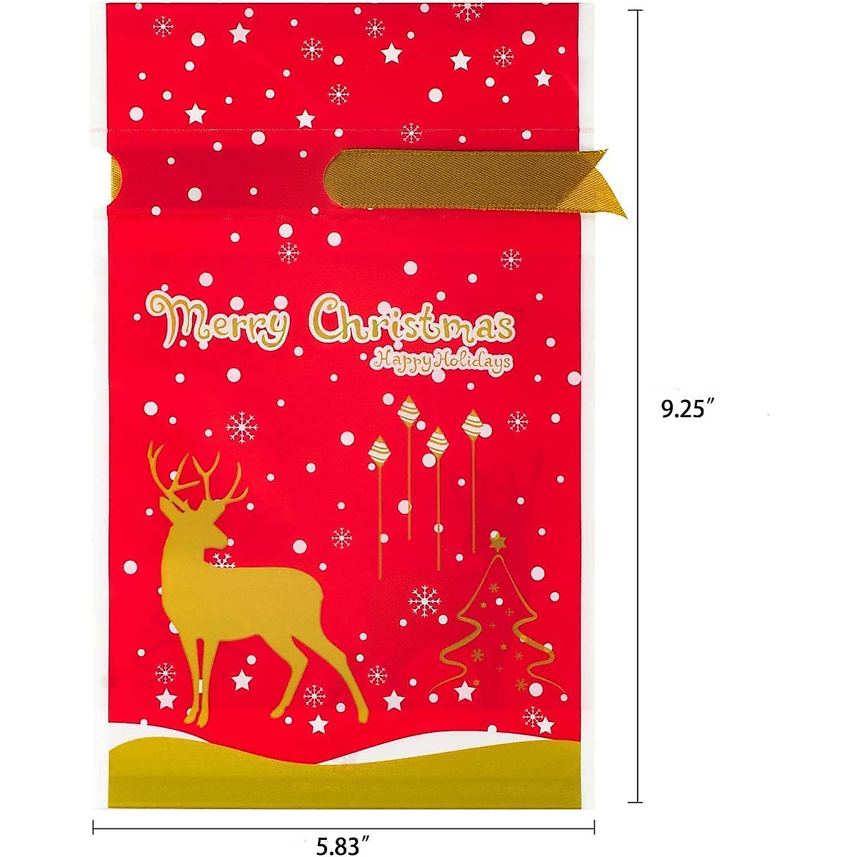 50 PCS Christmas Candy Bag Christmas Treat Bags Candy Goodies Plastic Drawstring Gift Bags Merry Christmas Treat Bags for Birthday Party Snack Wrapping Wedding Gift Party Favor Merry X-mas