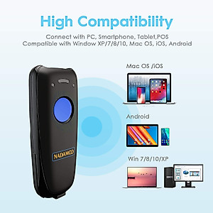 NADAMOO Wireless Barcode Scanner Compatible with Bluetooth, with Charging Dock, Portable USB 1D Bar Code Scanner for Inventory, 2.4G Wireless & Wired Barcode Reader for Tablet iPhone iPad Android iOS