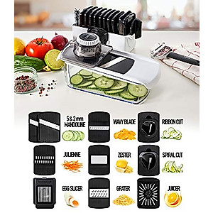 Fullstar 11 in 1 Mandoline Slicer, Vegetable Slicer & Cheese Grater | Kitchen Gadgets with Peeler, Spiralizer, Juicer, Egg Slicer & Julienne Cutter (+Safety Glove & Cleaning Brush)
