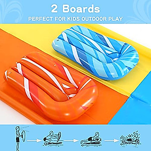 Water Slide for Kids Adult,Inflatable Water Splash Slide Summer Outdoor Toys with 2 Bodyboards Lanes Slip Racing Lawn Water Slide with Water Sprayer Build in Sprinkler for Backyard 20ft