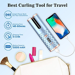 Automatic Curling Iron, Cordless Auto Hair Curler, Ceramic Rotating Hair Curler with 6 Temps & Timers, Portable Rechargeable Curling Wand, Auto Shut-Off, Fast Heating Iron for Styling
