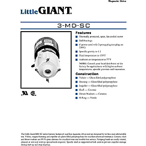 Little Giant 115 Volt, 1/12 HP, 750 GPH 3-MD-SC Semi-Corrosive Chemical Magnetic Drive Pump, 6-Foot Cord with Plug, Black/White, 581503