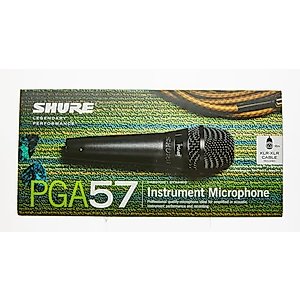Shure PGA57 Dynamic Microphone - Professional Quality Instrument Mic with Cardioid Pick-up Pattern, 3-in XLR Connector, 15' XLR-to-XLR Cable, Stand Adapter and Zipper Pouch, (PGA57-XLR)