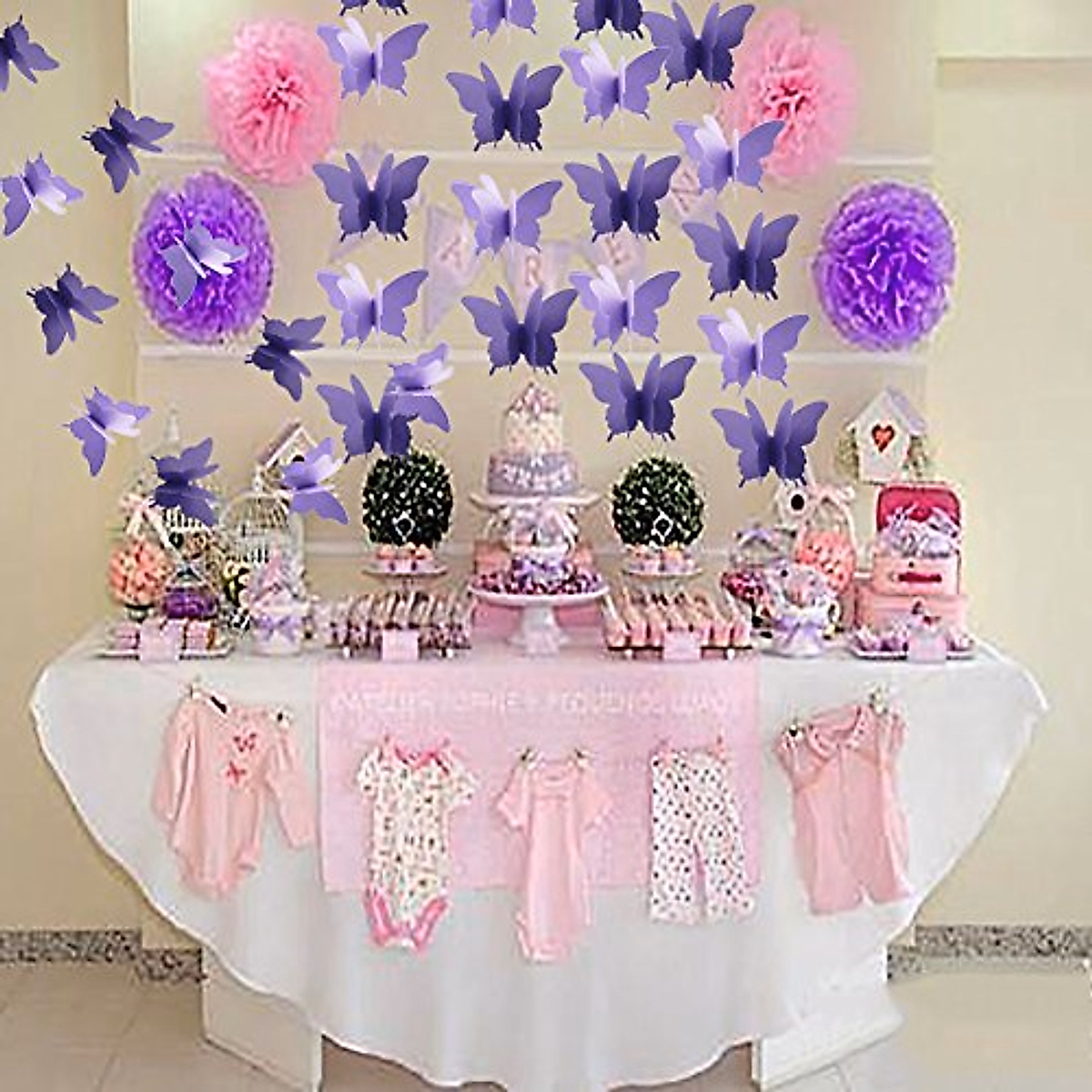 ADLKGG Butterfly Hanging Garland 3D Paper Bunting Banner Party Decorations Wedding Baby Shower Home Decor Purple 4 Pack, 110 inch