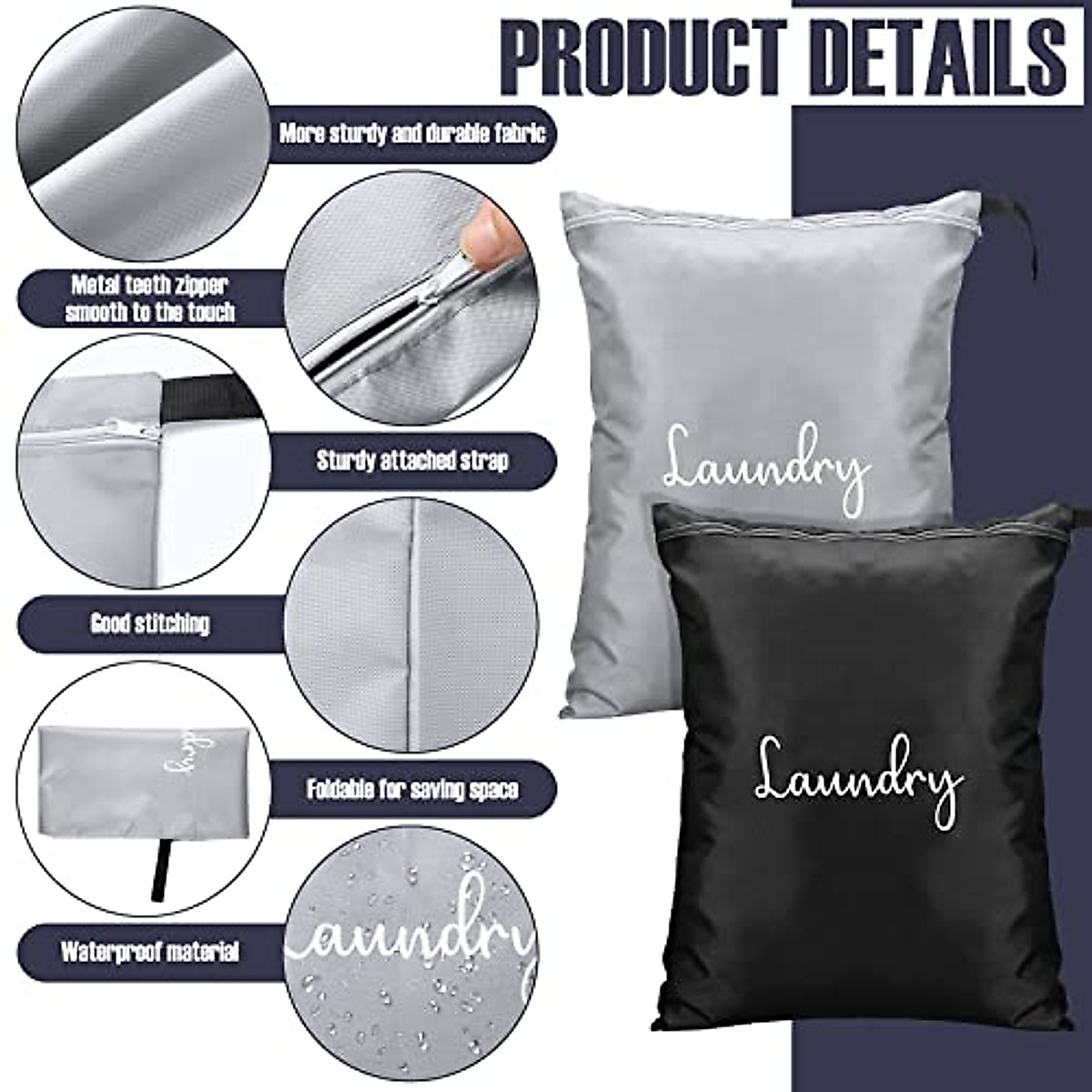 4 Pack Travel Laundry Bag Waterproof Wet Dirty Bag Machine Washable Clothes Organizer Bag Washing Travel Accessories for Packing Storage Hamper Basket, 12 x 14 Inch, 17 x 22 Inch, Gray, Black