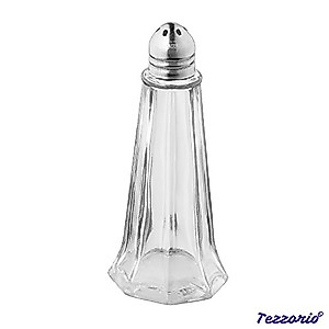 (Set of 12) 1 oz. Tower Salt and Pepper Shakers, Tall Glass Body Mini Salt and Pepper Shakers for Restaurant by Tezzorio