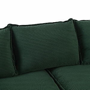 Merax 85.4" Modern Curved Corduroy Fabric Sofa, Back Upholstered Couch with 2 Decorative Throw Pillows for Living Room, Bedroom, Apartment, Dark Green