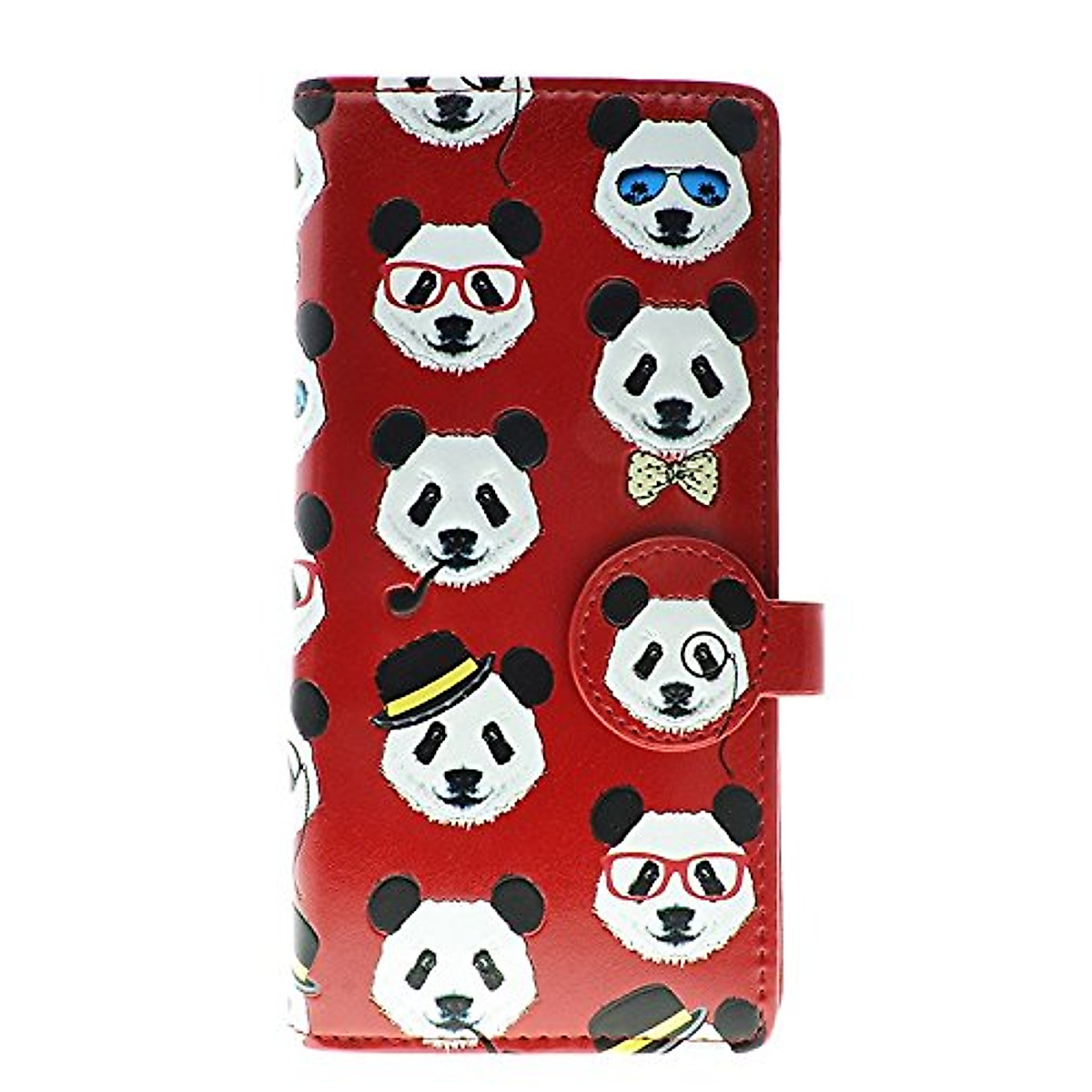 Shag Wear Panda Repeat Large Animal Wallet for Women Vegan Faux Leather Red 7"